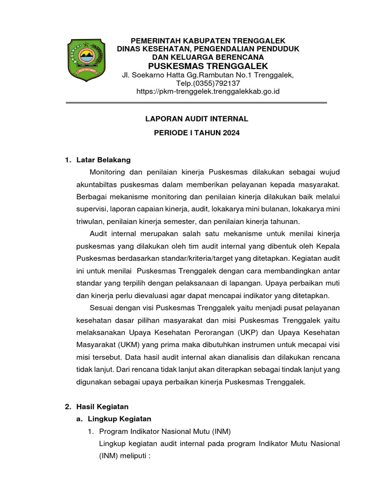 LAPORAN AUDIT INTERNAL PERIODE I 2024 TTD | PDF | Bisnis