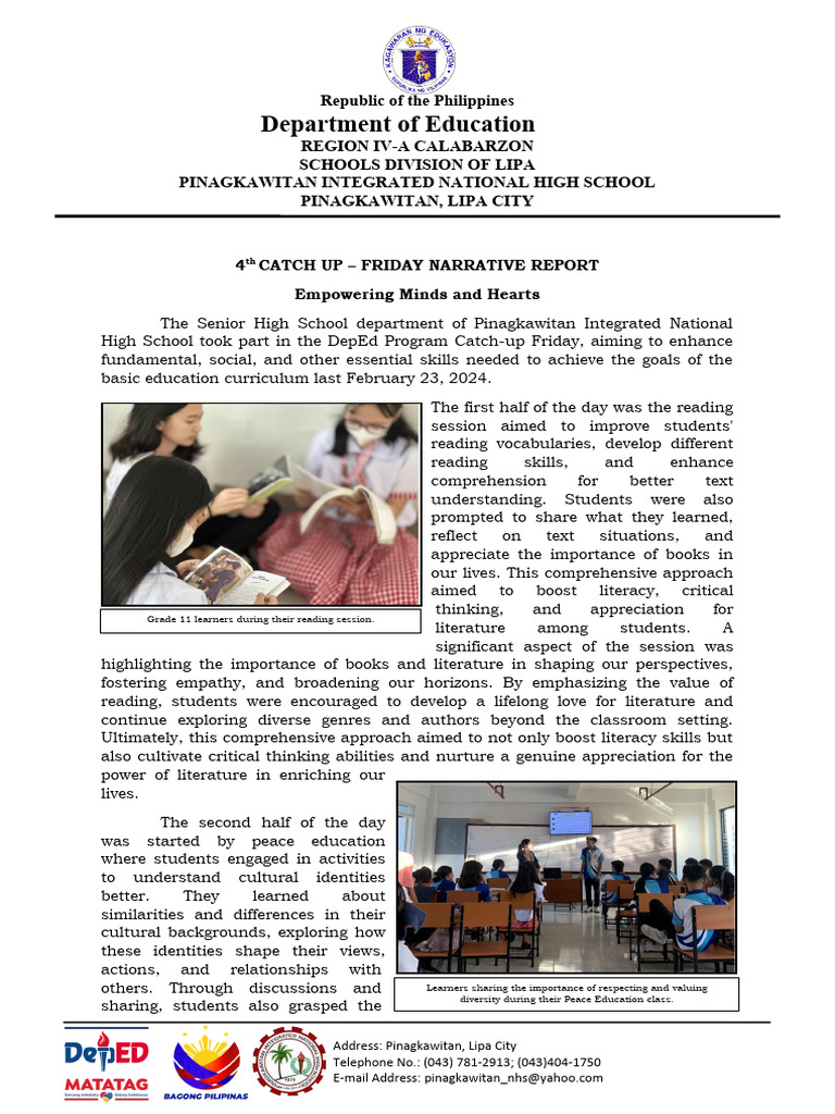 Narrative Report WEEK-4-CATCH-UP-FRIDAY | PDF | Literacy | Human ...