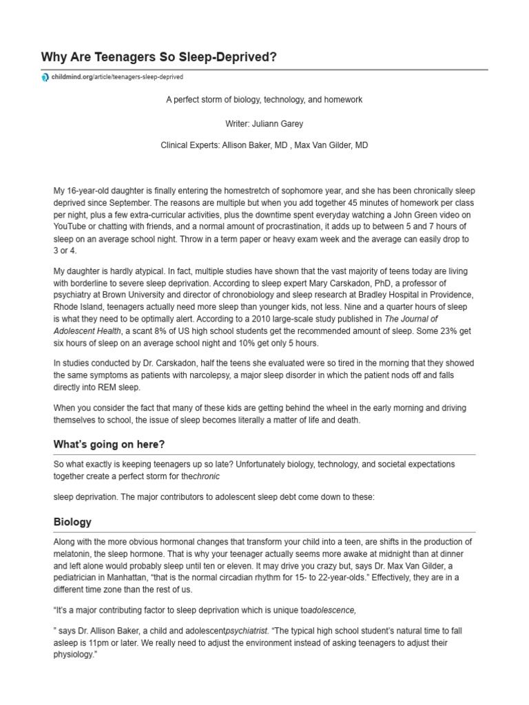 Causes of Teen Sleep Deprivation | PDF | Sleep | Sleep Deprivation