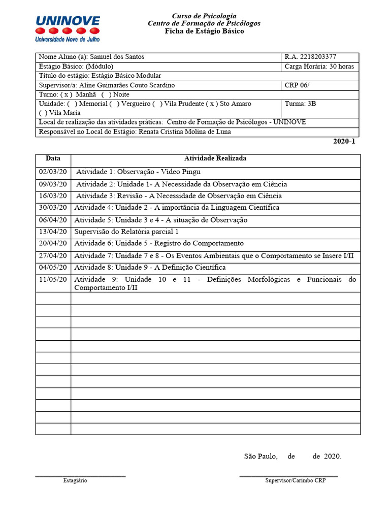 Ficha de Estágio Básico | PDF | Carreira e Crescimento | Computadores