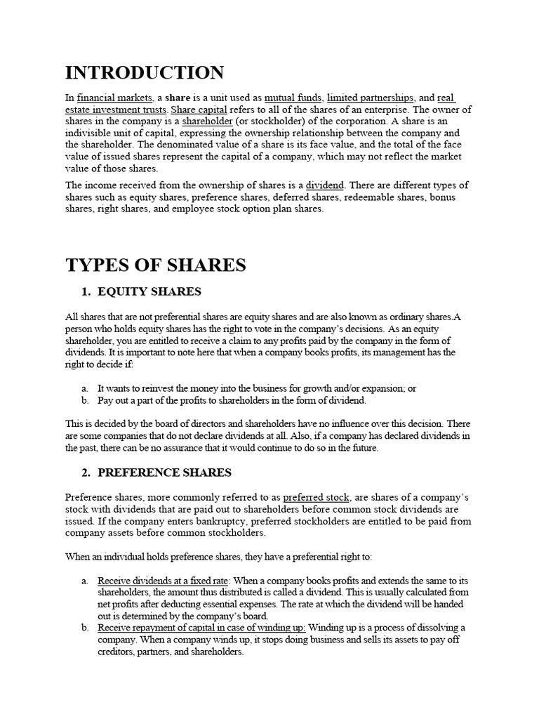 Types and Issuance of Shares Guide | PDF | Stocks | Dividend