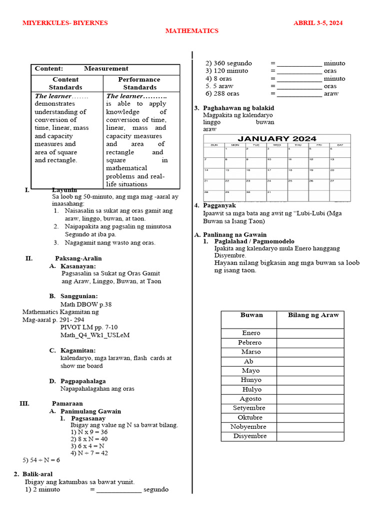 Math - Q4 - Pagsasalin Sa Araw Taon or Vice Versa | PDF