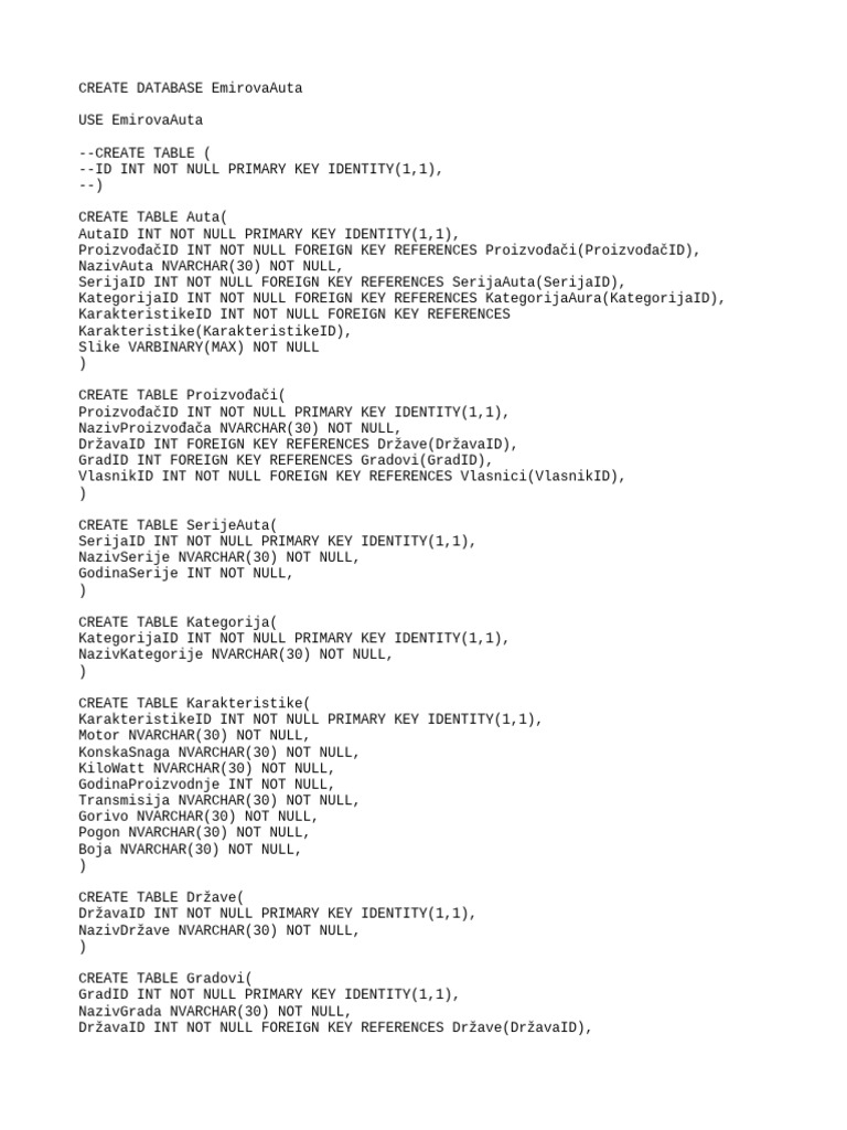 Kod od tabele za SQL baze | PDF