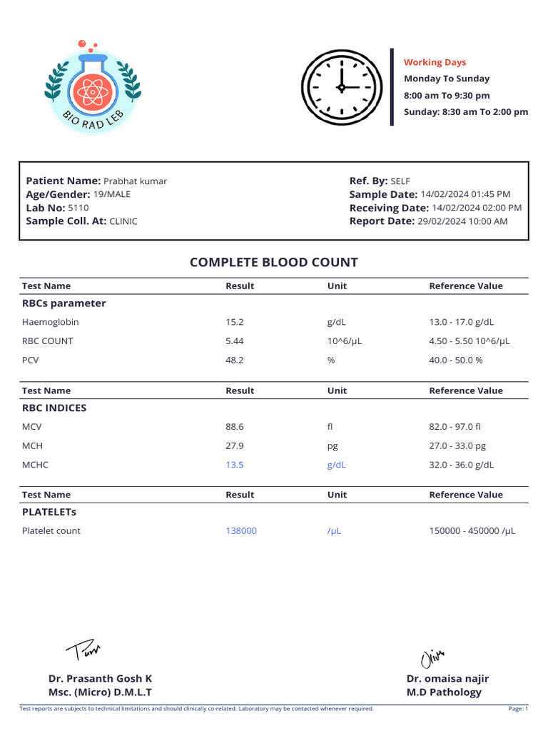 Prabhat Kumar CBC Report | PDF | White Blood Cell | Pathology