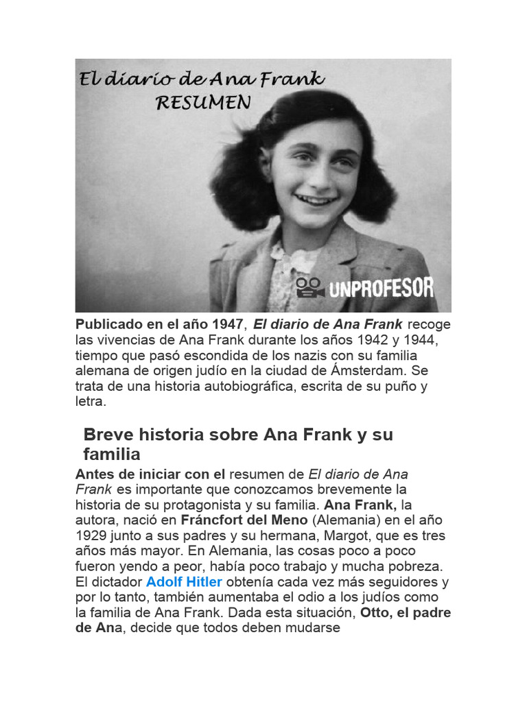 Resumen del Diario de Ana Frank | PDF | Anne Frank