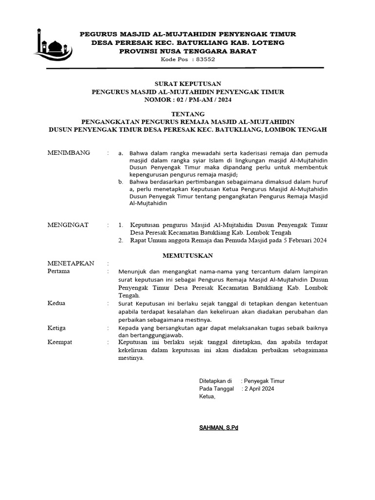 Contoh SK PELANTIKAN | PDF