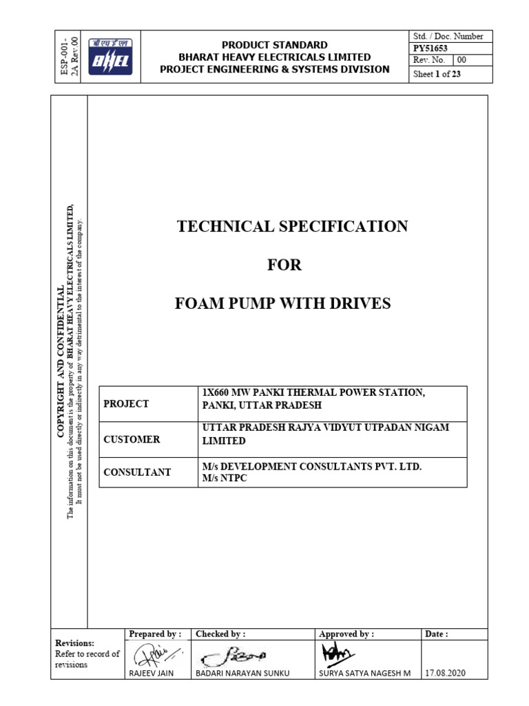Technical Specification For Foam Pump - Panki - 29082020 1599141527 ...