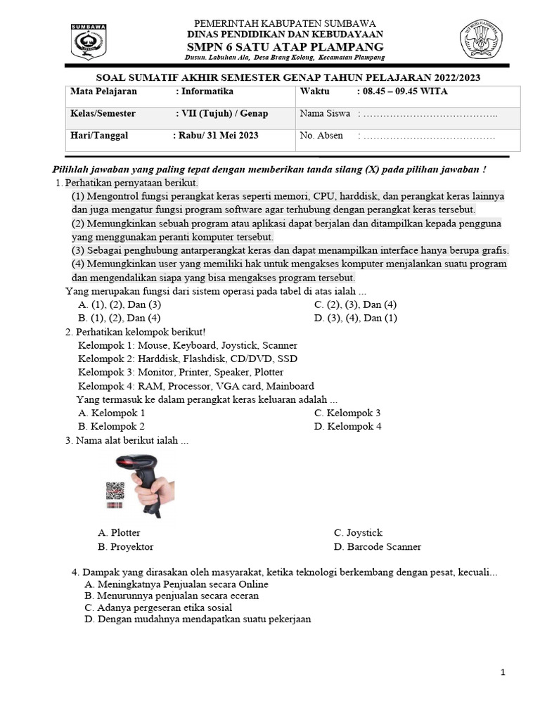Soal Informatika Kelas Vii | PDF | Komputer