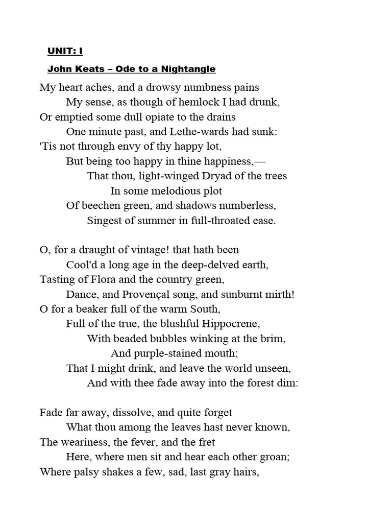 John Keats - Ode To A Nightangle | PDF | Poetry