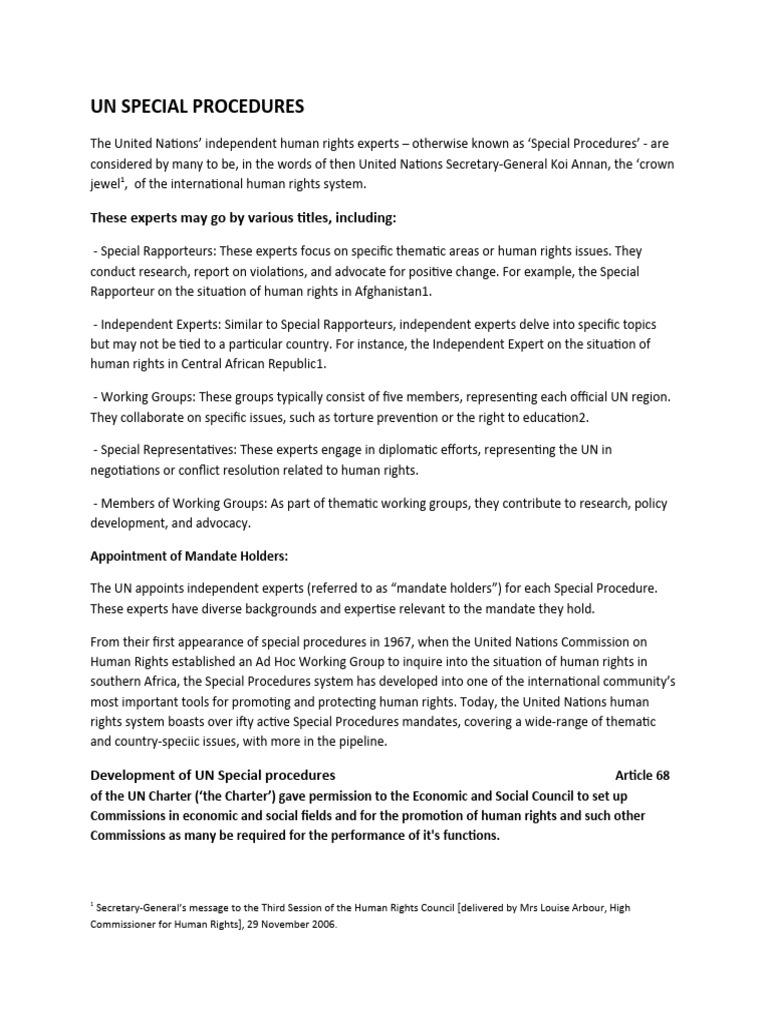 UN SPECIAL PROCEDURES | PDF | Human Rights | United Nations UN SPECIAL PROCEDURES | PDF | Human Rights | United Nations