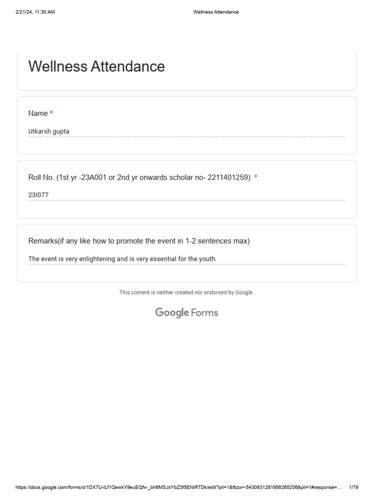 Wellness Attendance (19-23feb2024) - Google Forms | PDF