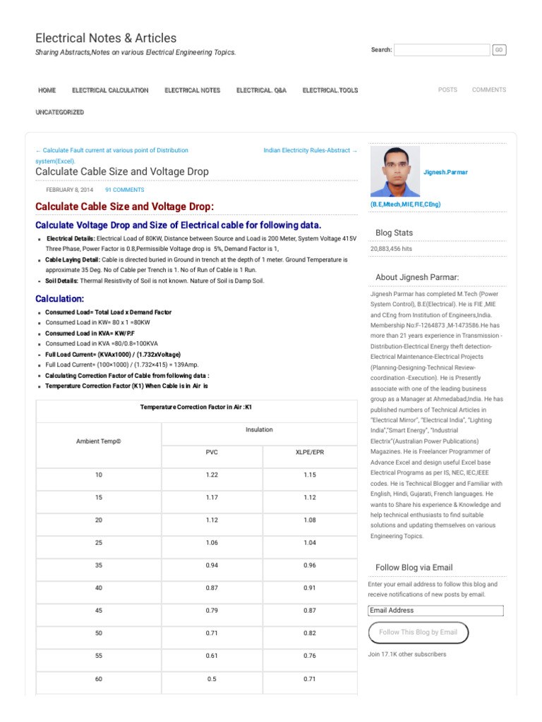 Calculate Cable Size and Voltage Drop - Electrical Notes & Articles ...