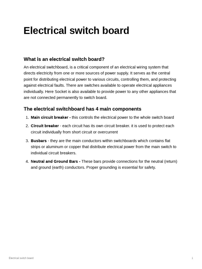 Components of an Electrical Switchboard | PDF