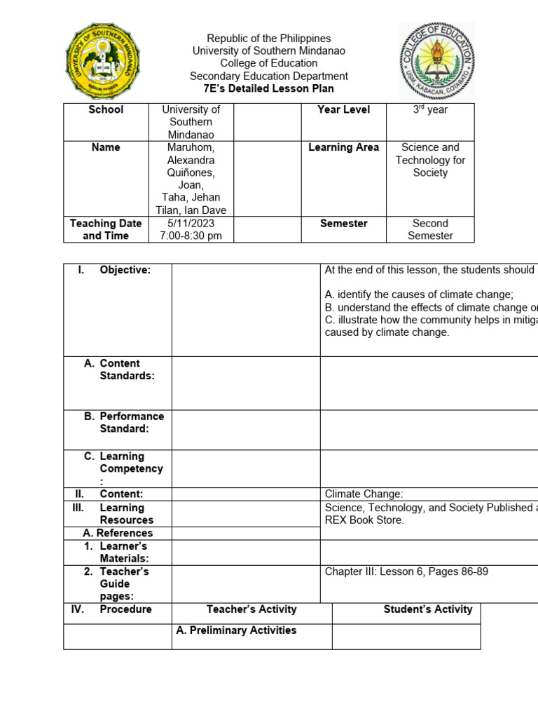 Lesson Plan in STS Group 6 | PDF | Climate Change | Nanotechnology