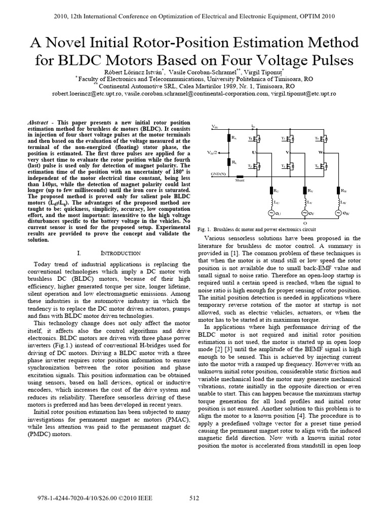 A Novel Initial Rotor Position Estimation Method Pdf Electric Motor