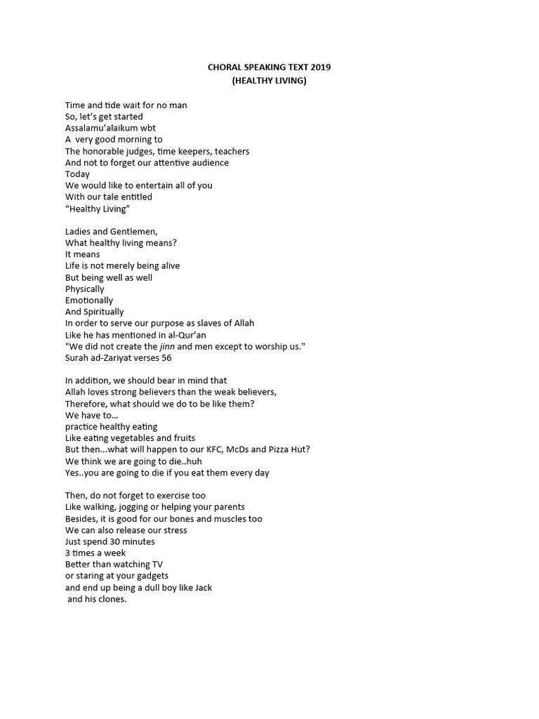 Choral Speaking Text 2019 | PDF