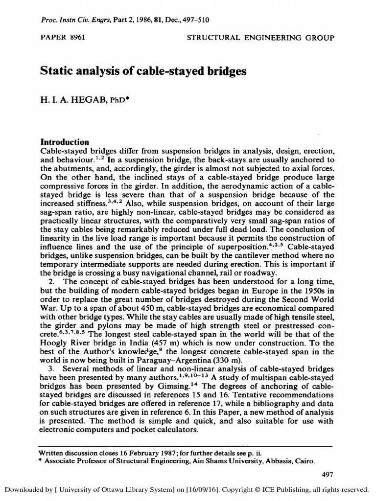 Static Analysis of Cable-Stayed Bridges | PDF | Bridge | Stiffness