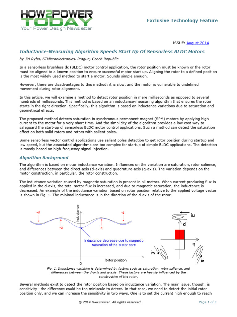 Inductance Measuring Algorithm Speeds Start Up Of Sensorless Bldc Motors Pdf Electric Motor