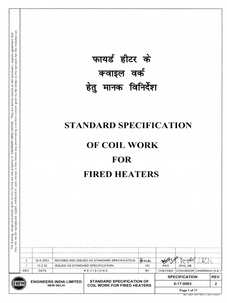 Std. Spec. For Coil Work For Fired Heater 6-17-0003 Rev 2 | PDF