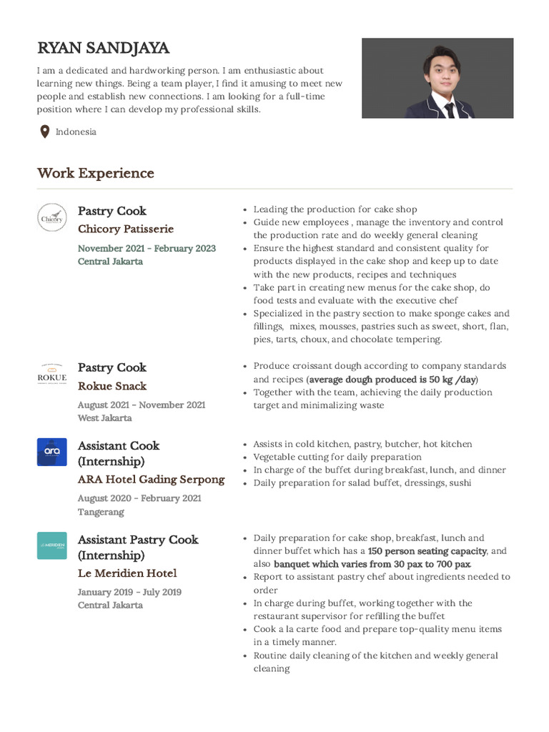 Ryan Sandjaya - CV | PDF | Cakes | Custard
