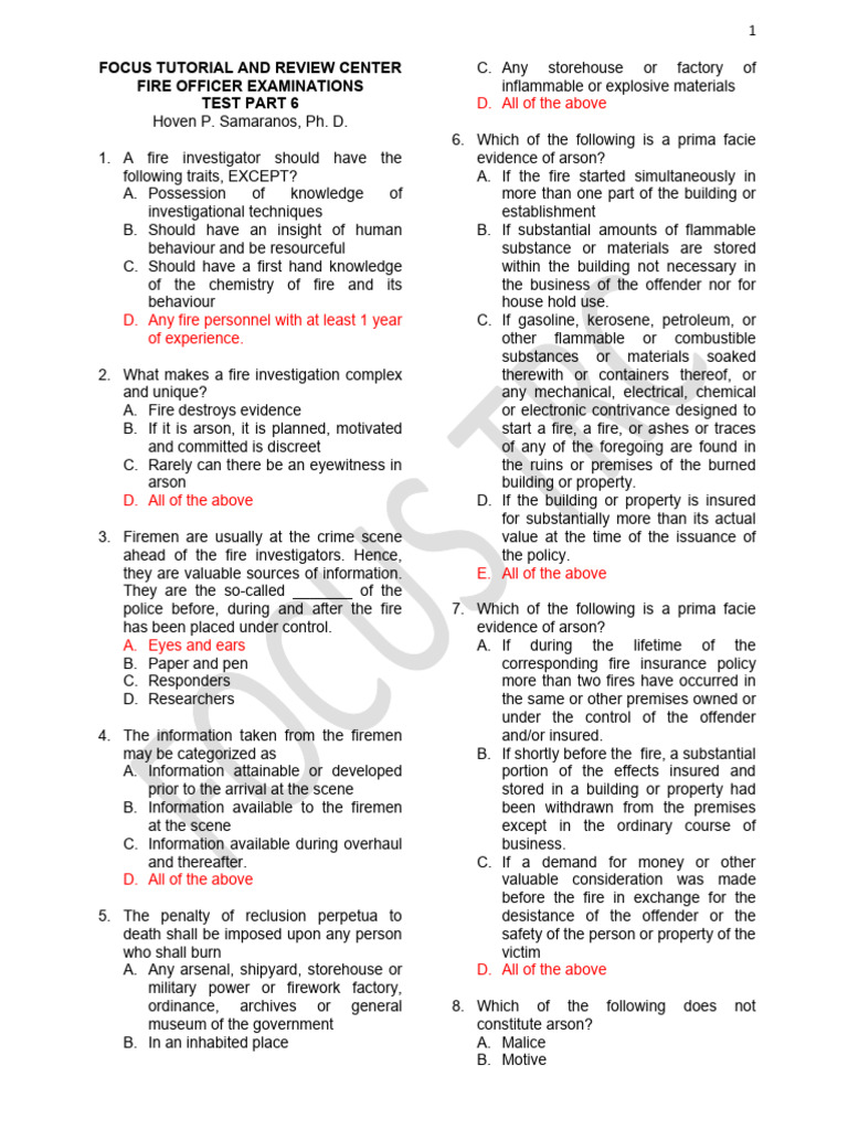 6 Foe Answer Key | PDF | Arson | Crime & Violence
