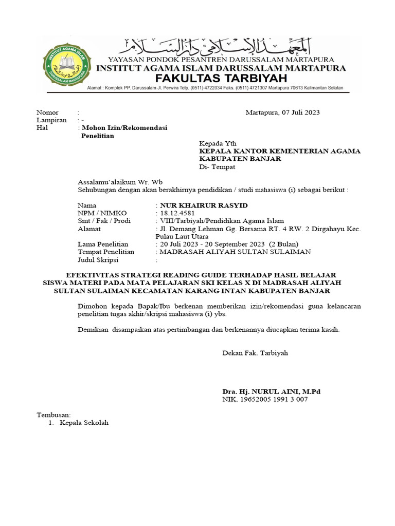 Surat Riset Atau Rekomendasi Penelitian | PDF