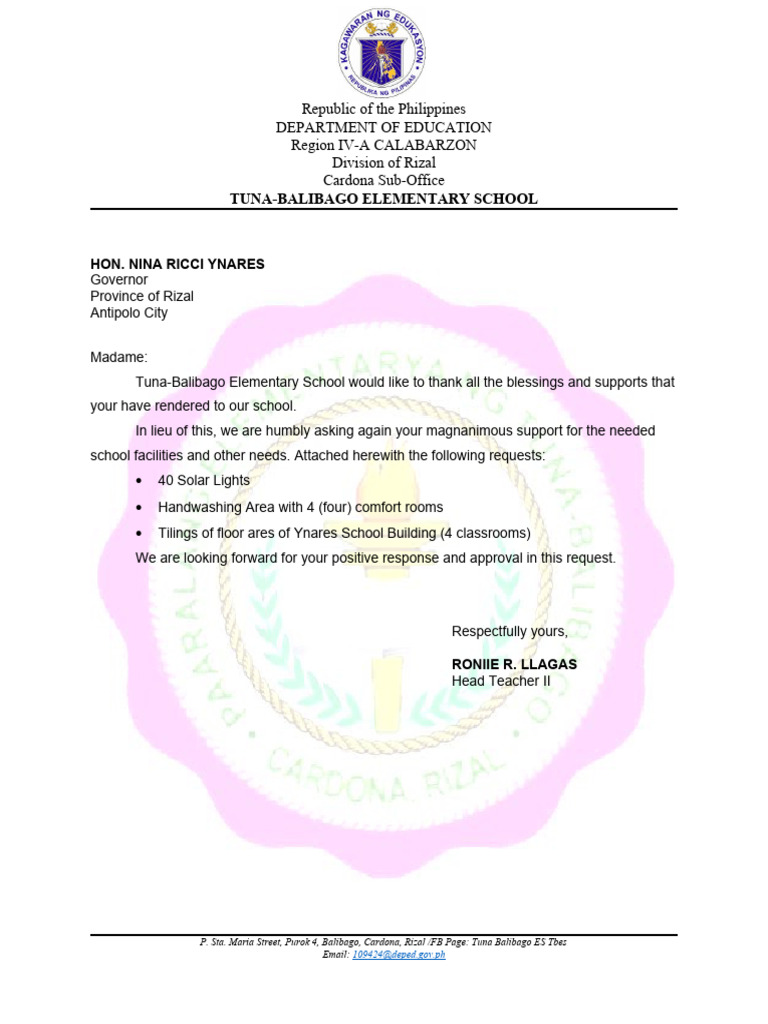 Request Letter For Governor Ynares | PDF