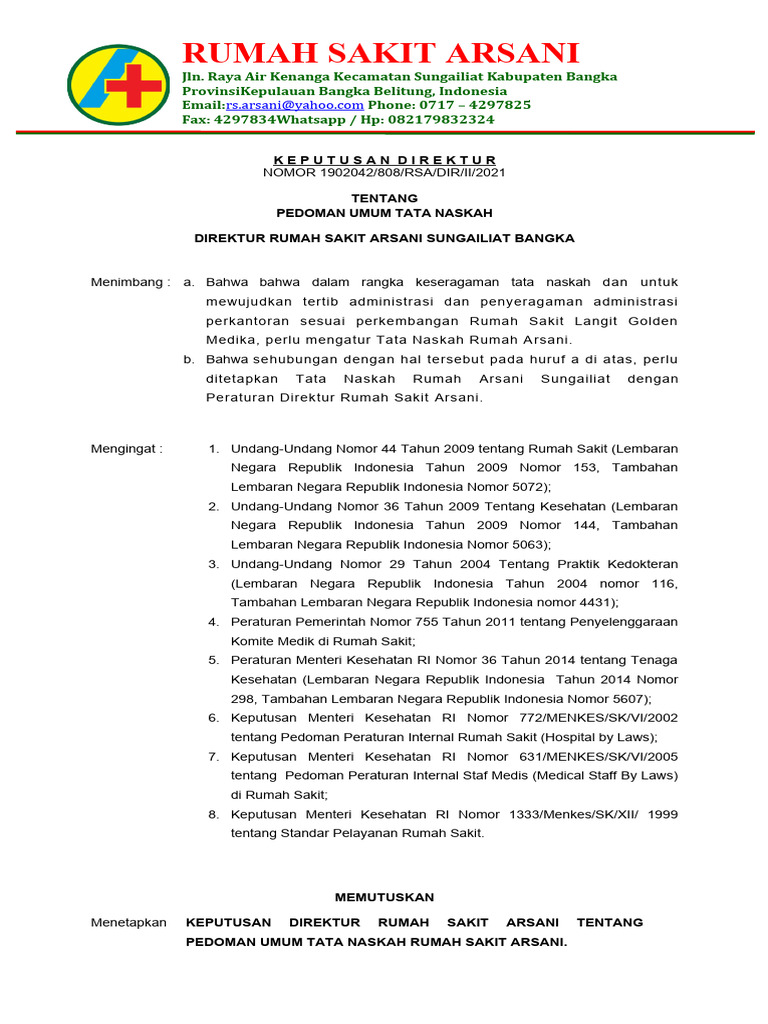 Pedoman Tata Naskah RS Arsani | PDF