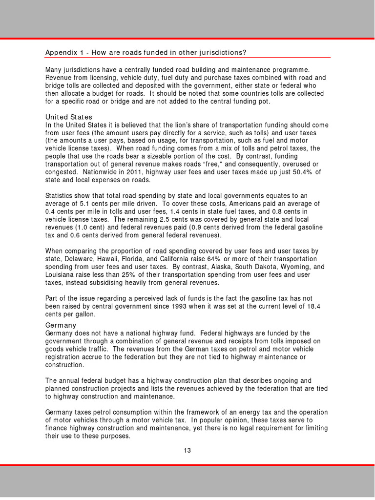 Appendix 1 Methods of Road Funding | PDF | Toll Road | Taxes