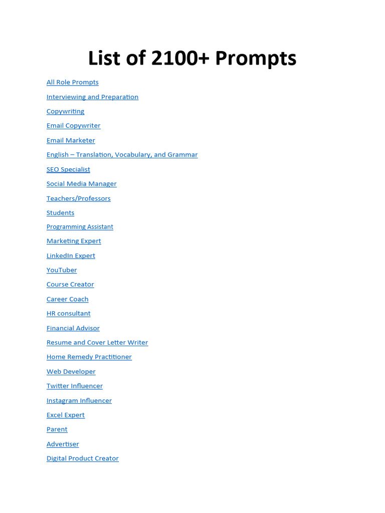 Chat GPT Prompts List | PDF | Search Engine Optimization | Cloud Computing