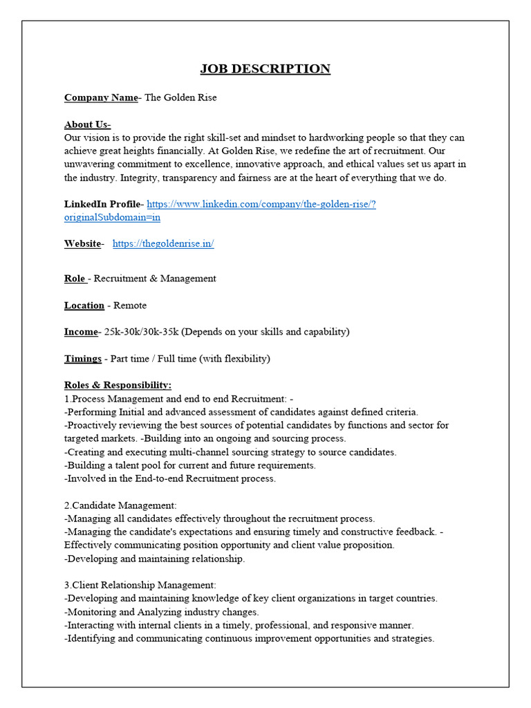Remote Recruitment Manager Job Opening | PDF