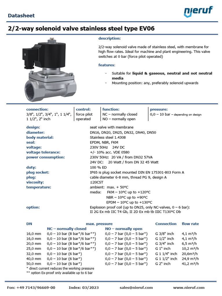 Solenoid Valve EV06 | PDF | Valve | Electrical Engineering