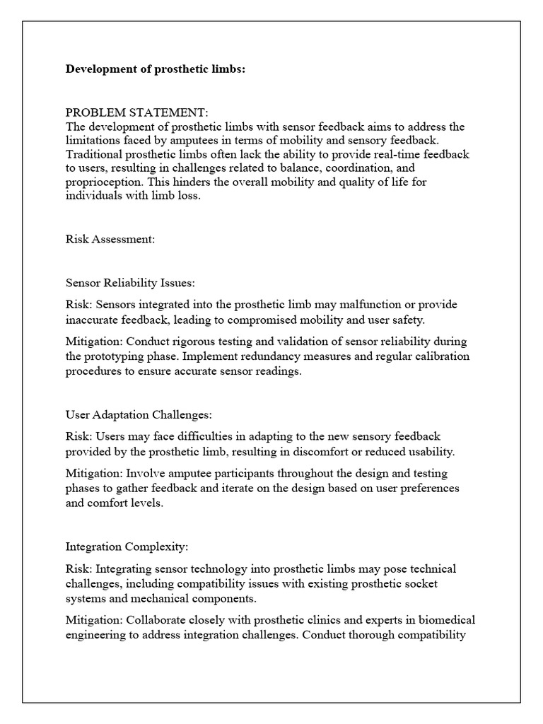 Development of Prosthetic Limbs - RA | PDF | Prosthesis | Reliability ...