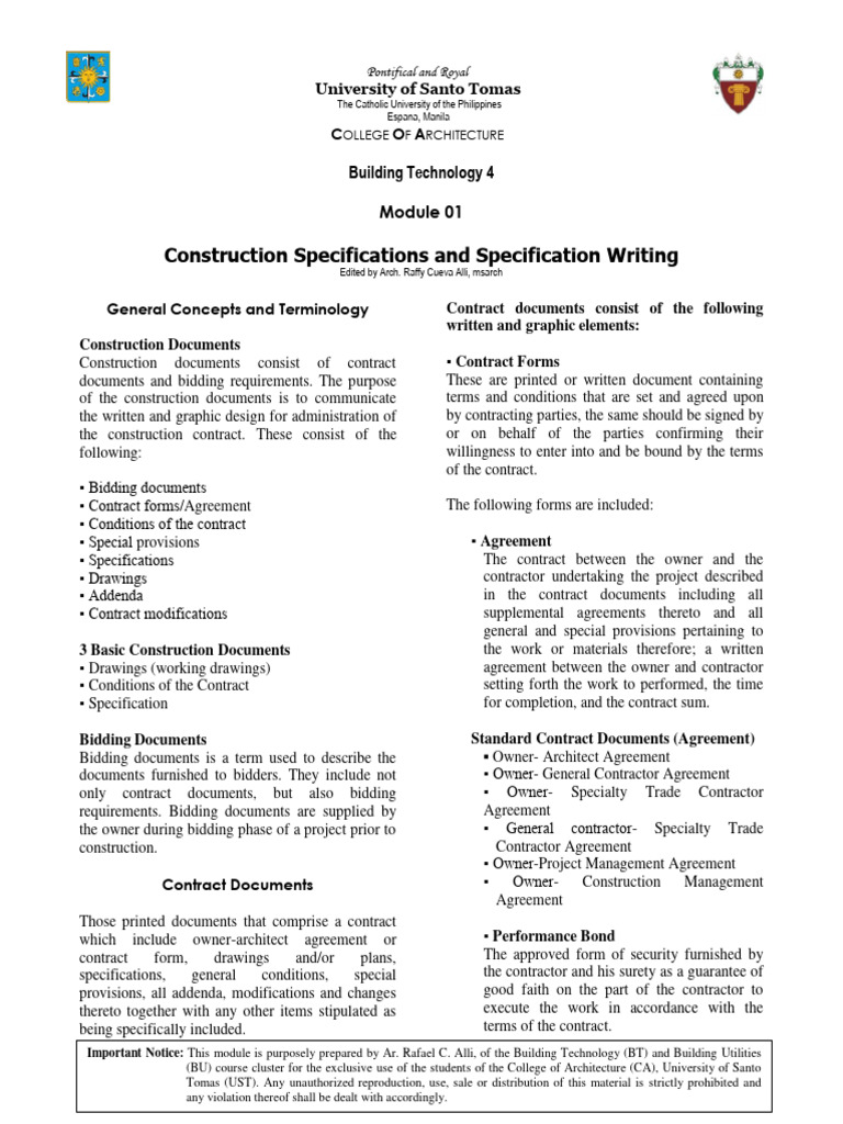 Module 01 Construction Specs and Specs Writing 2021 | PDF ...