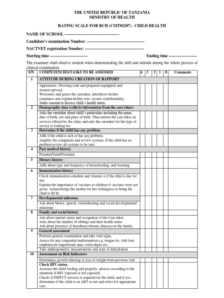 Rating Scale For Rch-Child Health | PDF | Physical Examination ...
