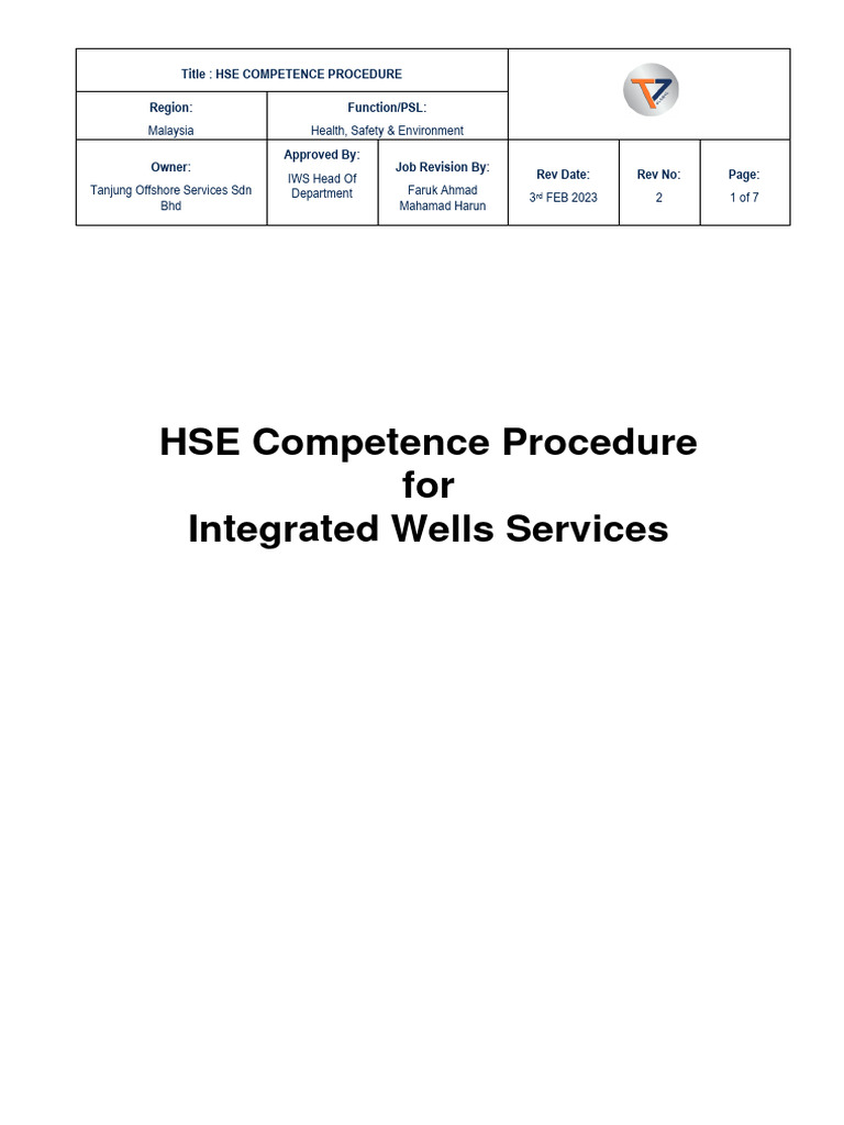 Iws-Hse Competency Procedure | PDF | Regulatory Compliance | Business