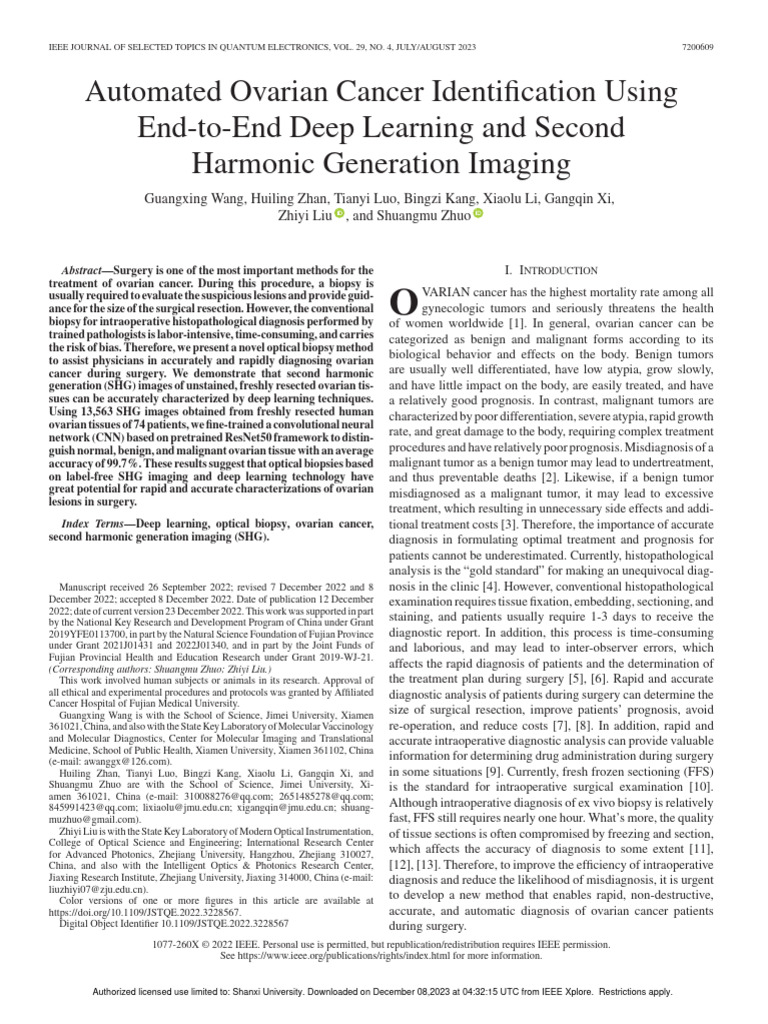 Automated Ovarian Cancer Identification Using End-to-End Deep Learning and Second Harmonic ...