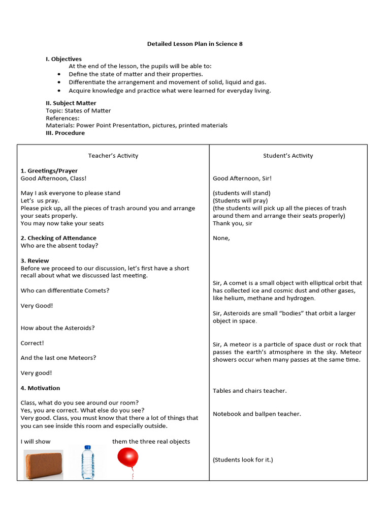 Detailed Lesson Plan in Science 8 MATTER | Download Free PDF | Gases ...