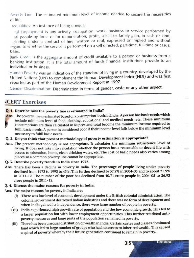 Poverty As A Challenge Notes (Exercise Questions and Extra Questions ...