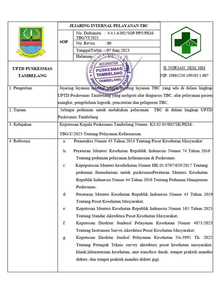 Sop Jejaring Internal Pelayanan TBC | PDF