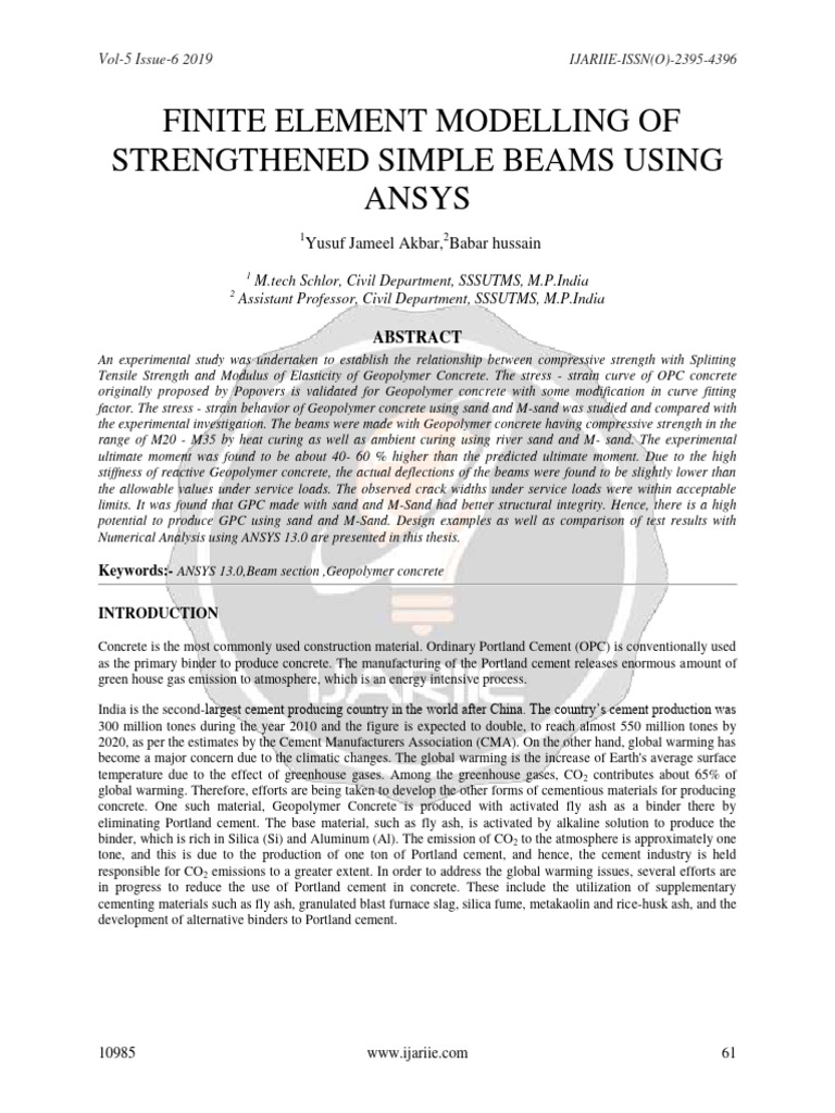 FINITE ELEMENT MODELLING OF STRENGTHENED SIMPLE BEAMS USING ANSYS Ijariie10985 | PDF | Concrete ...