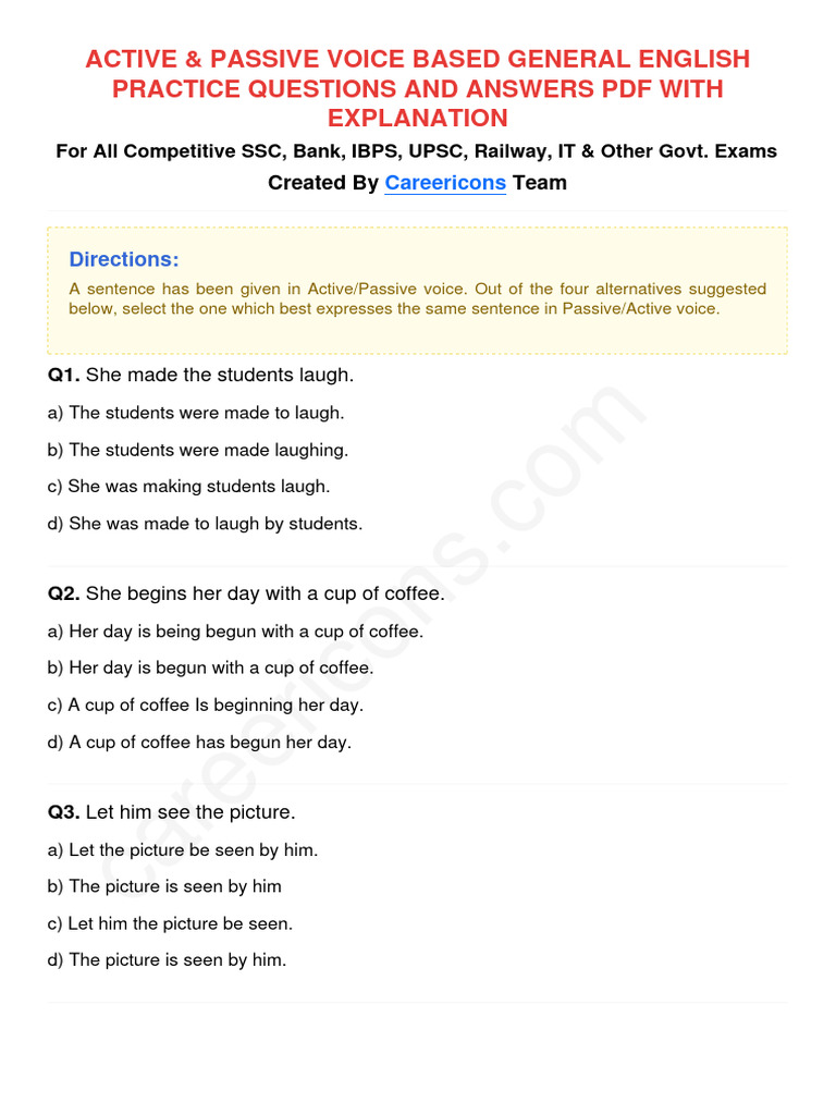 Active & Passive Voice Practice PDF | PDF | Grammar | Semantic Units