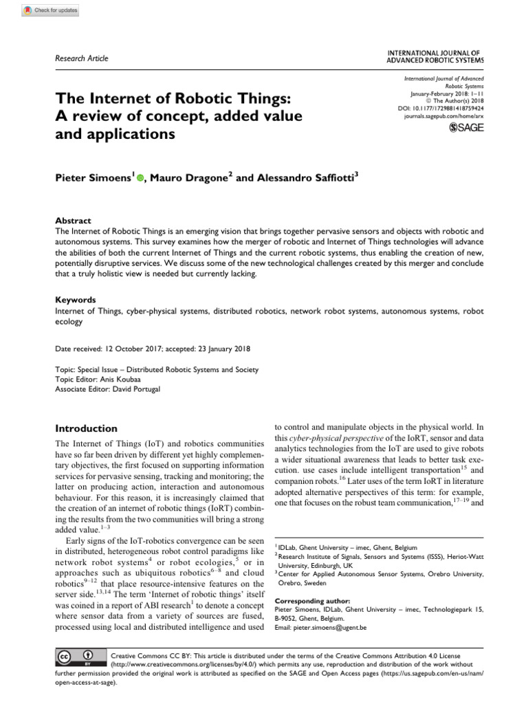 Internet of Robotic Things Overview | PDF | Internet Of Things | Robotics
