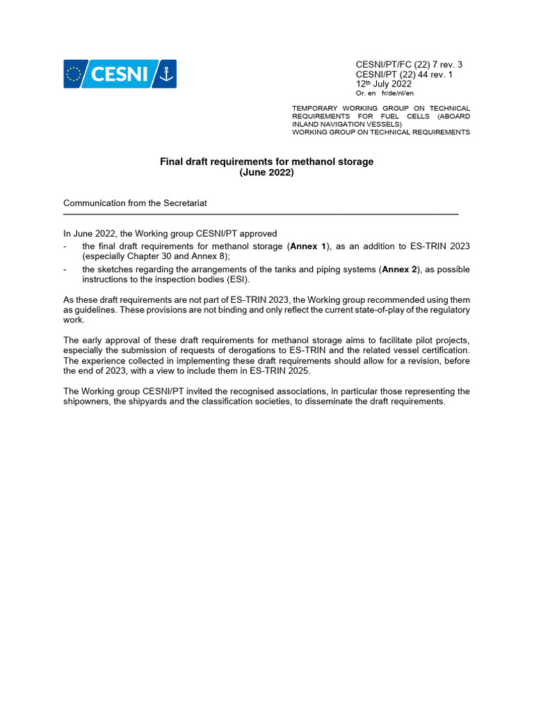 Methanol Storage Requirements for Vessels | PDF | Firefighting | Pump