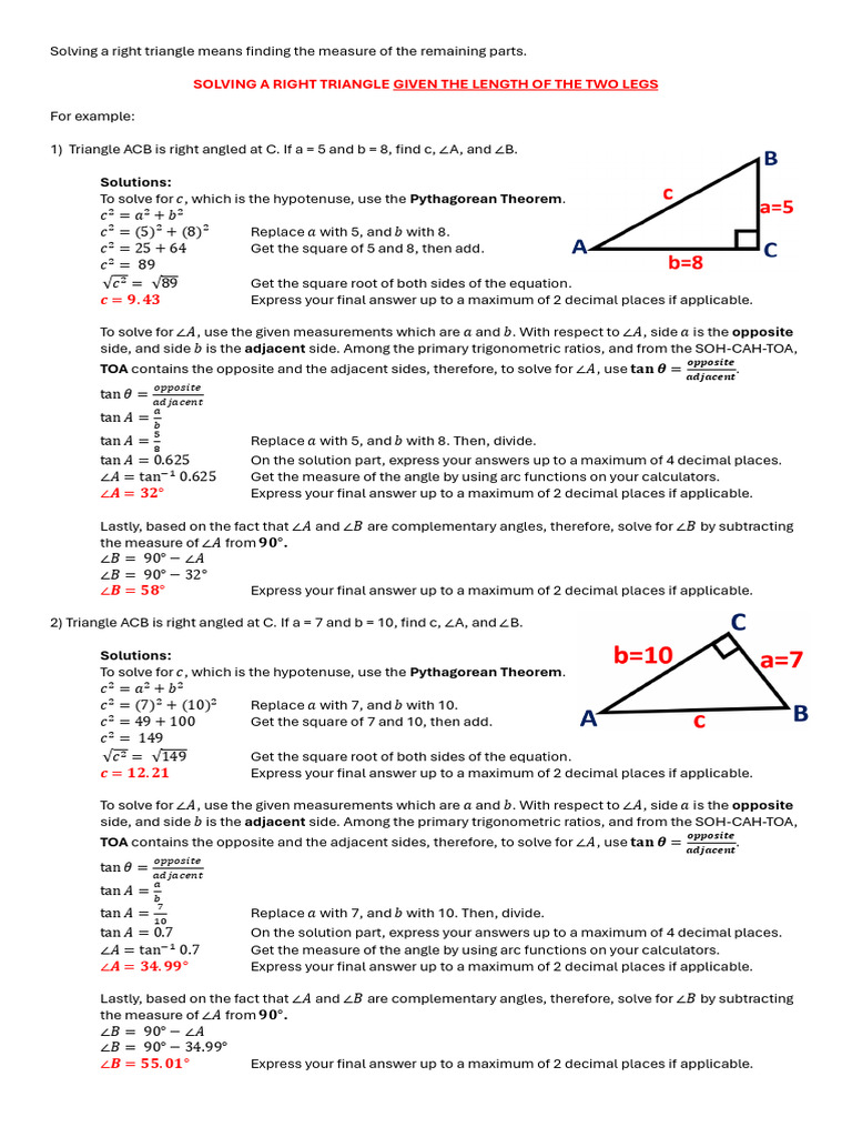 Lecture and Assessment On Solving A Right Triangle | PDF | Trigonometry ...
