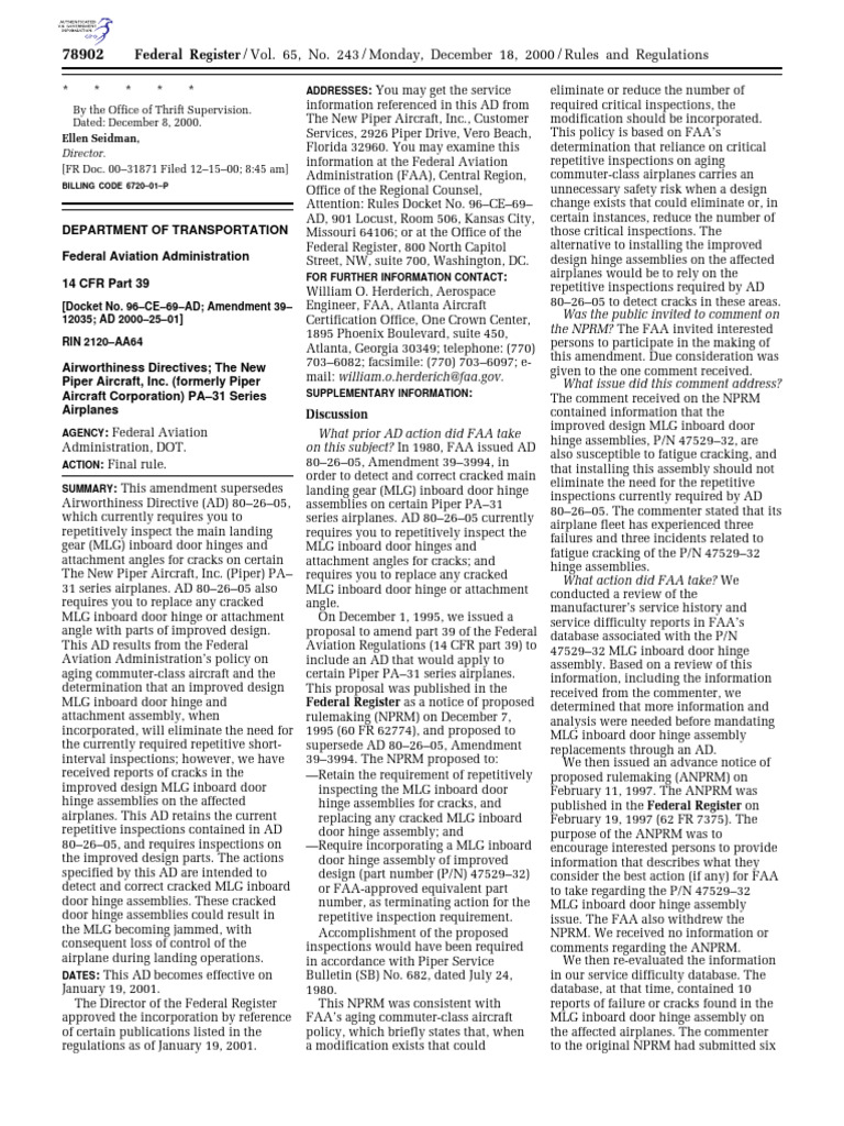 Federal Register / Vol. 65, No. 243 / Monday, December 18, 2000 / Rules ...