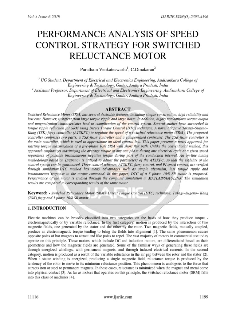 Performance Analysis Of Speed Control Strategy For Switched Reluctance