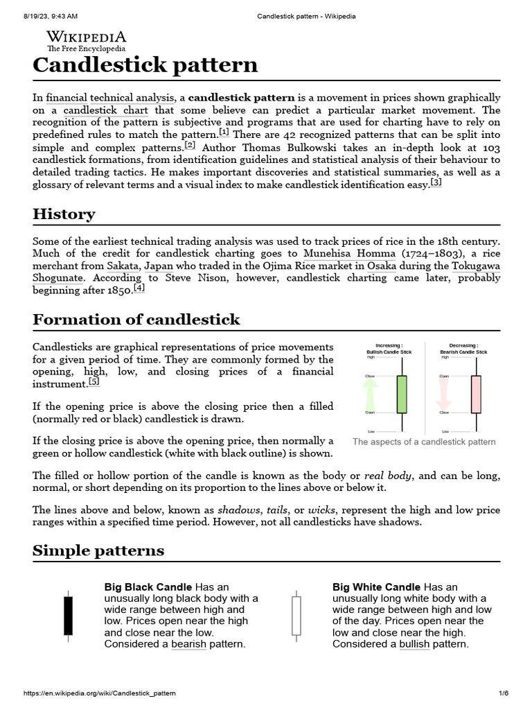 Candlestick Pattern - Wikipedia | PDF | Technical Analysis | Financial ...