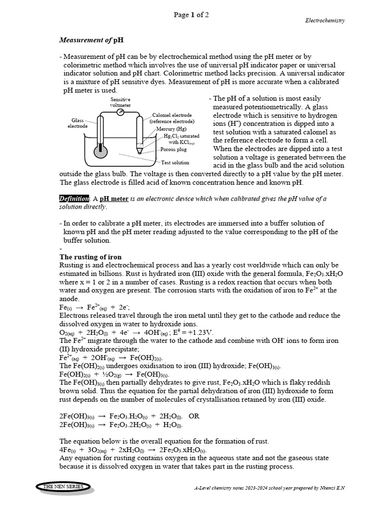 Electrochemistry & Rusting Notes | PDF | Rust | Ph