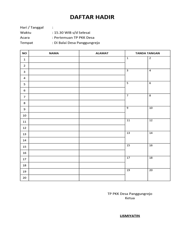 Daftar Hadir PKK | PDF